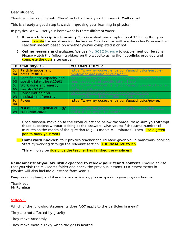 03 THERMAL PHYSICS checklist | PDF | Gases | Power (Physics)