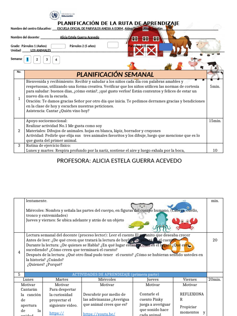 Semana 1 Los Animales Estely | PDF | Educación de la primera infancia