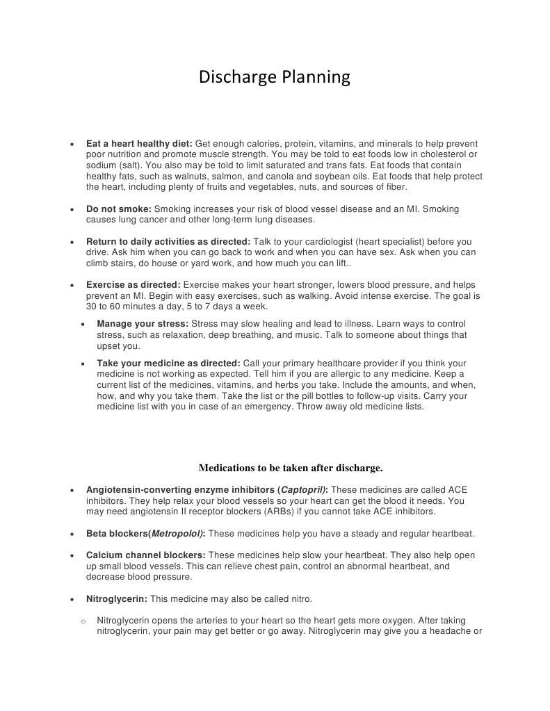 Discharge Planning | PDF | Heart | Physical Exercise