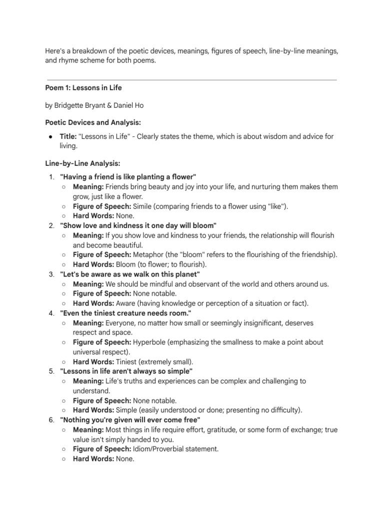 Poem Analysis - Devices, Meanings, Rhyme | PDF | Poetry | Rhyme