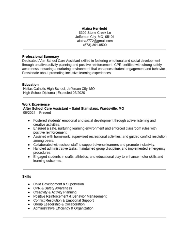 Alaina Herrbold Resume | PDF | Behavior Modification | Behavioural Sciences