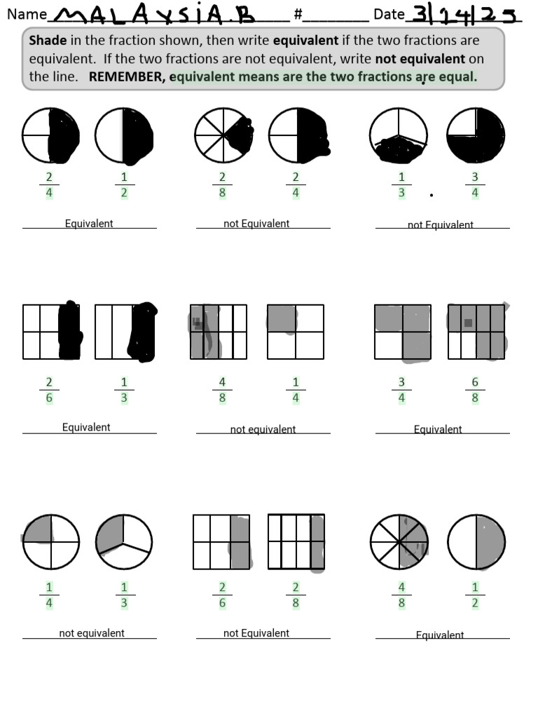 Annotated ShadingEquivalentFractions 1 | PDF
