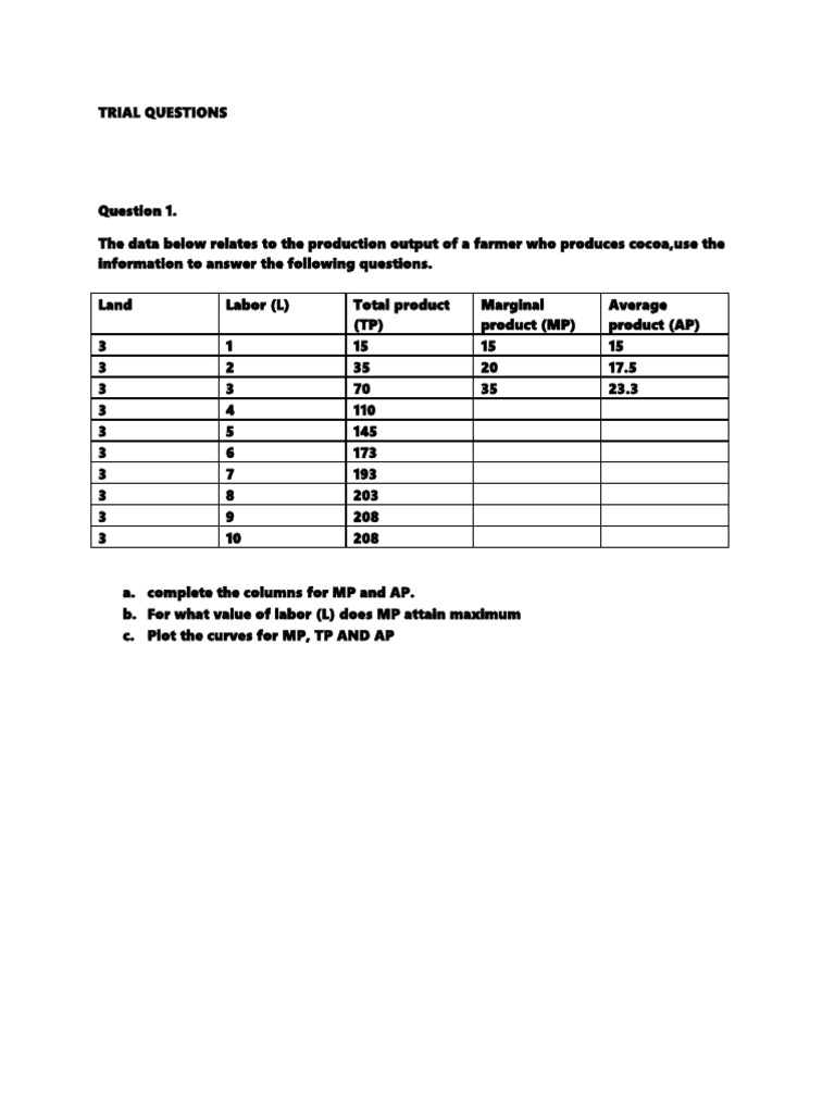 Theory of Production (Trial Questions) | PDF | Business Economics ...