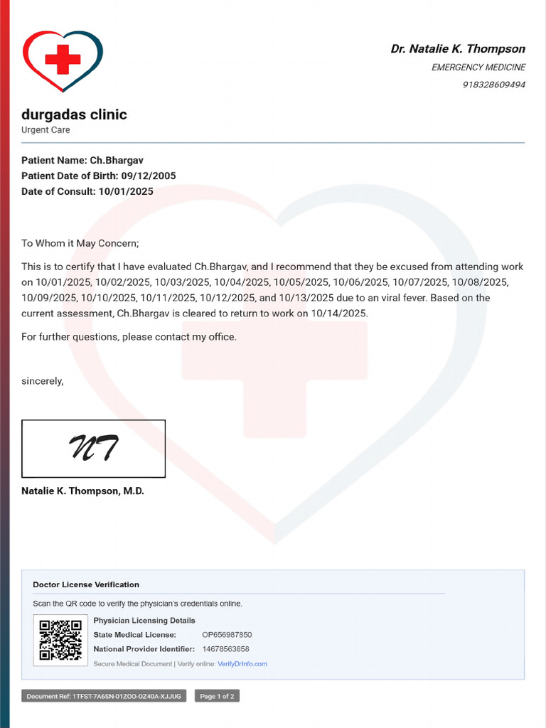 Doctor Note With Signature | PDF