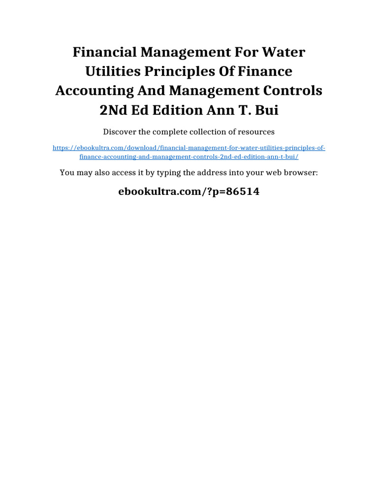 Financial Management for Water Utilities Principles of Finance ...