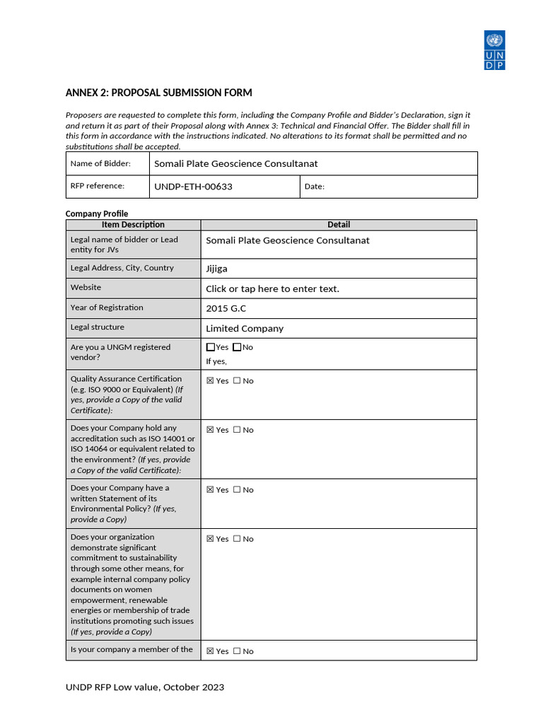 Annex 2 Proposal Submission Form | PDF | Business