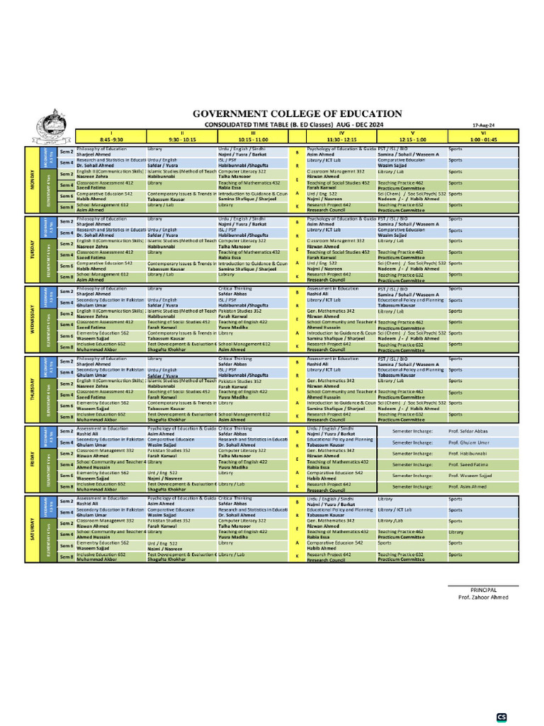 Gce Time Table Aug 2024 DW | PDF
