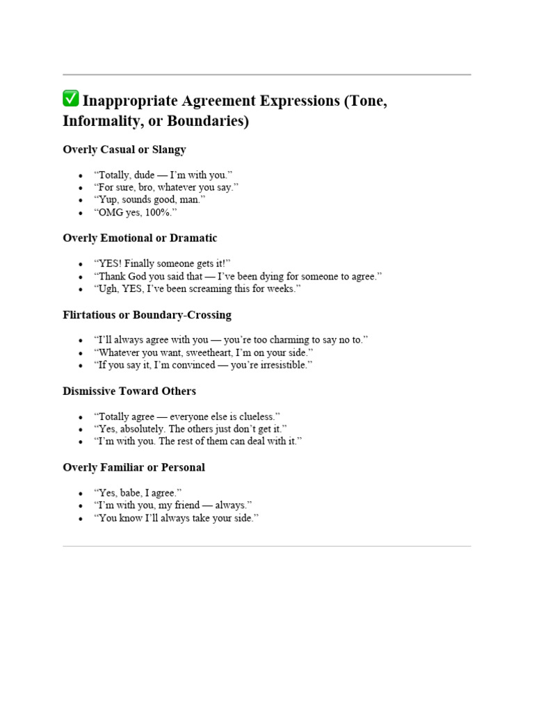 Inappropriate Agreement Expressions | PDF