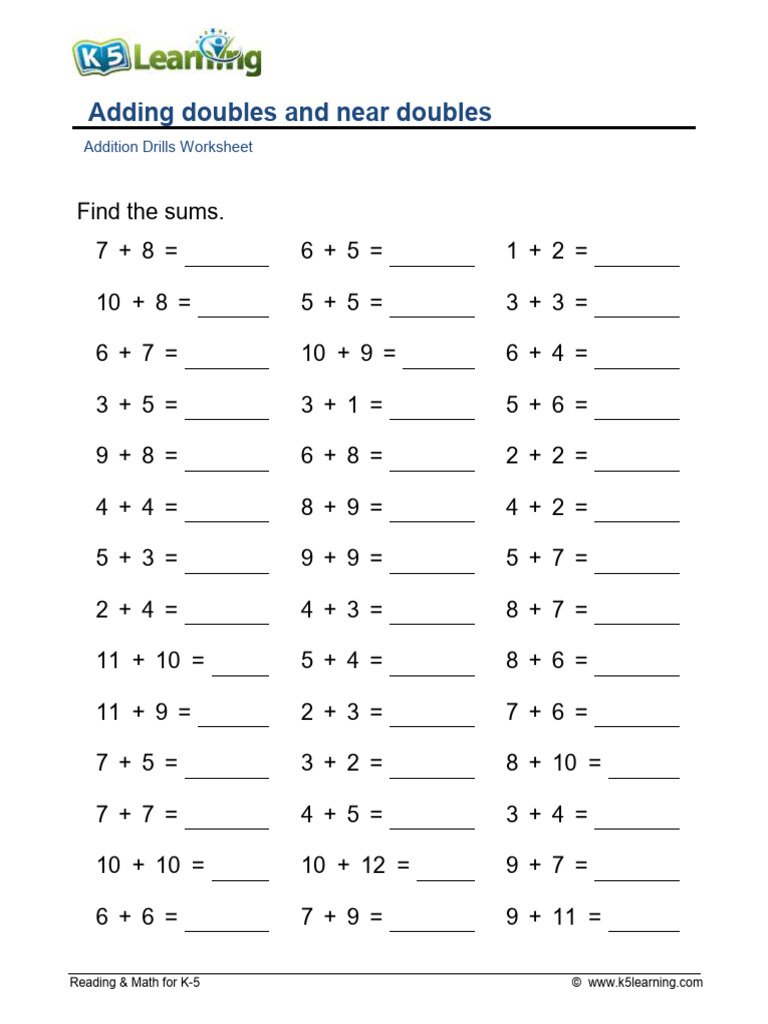 Adding Doubles and Near Doubles A | PDF