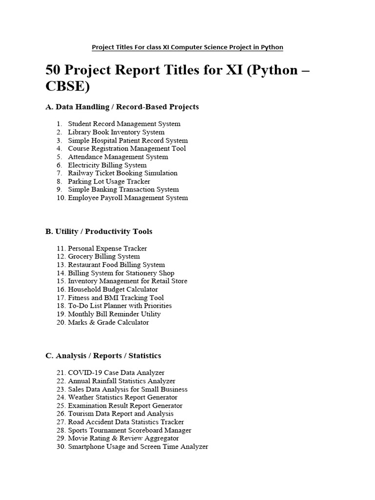 Project Titles For Class XI CS-For Stu | PDF | Expense | Budget
