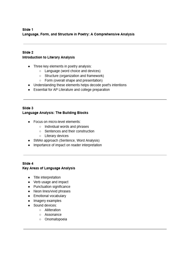 Language, Form, and Structure | PDF | Poetry