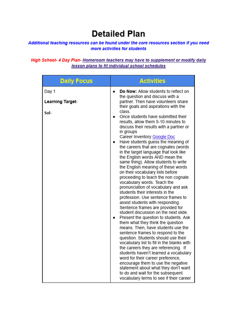 Professions & Locations Detailed Plan | PDF | Human Communication ...