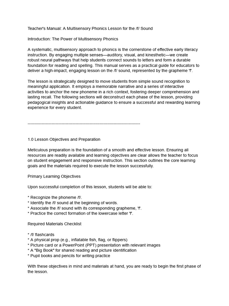 Multisensory Lesson Plan -F- Sound | PDF | Phonics | Learning