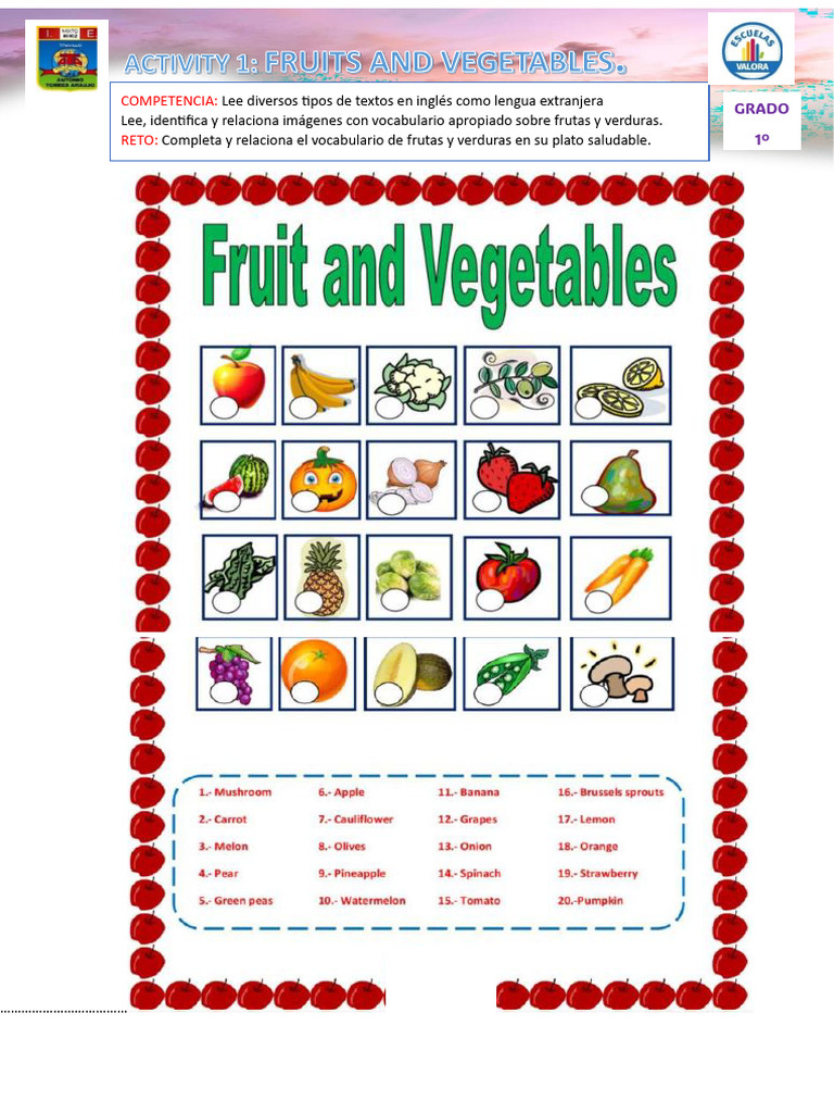 1º s1 u5 Fruits and Vegetables | PDF