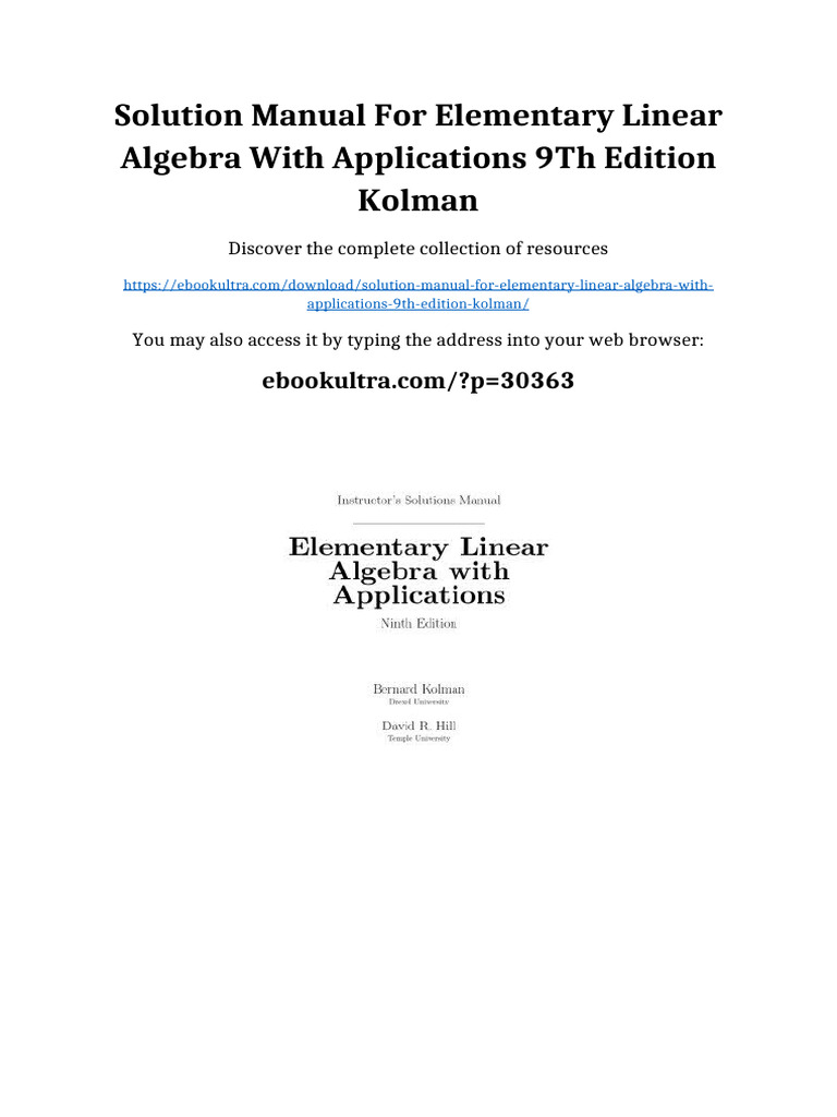 Solution Manual For Elementary Linear Algebra With Applications 9th ...