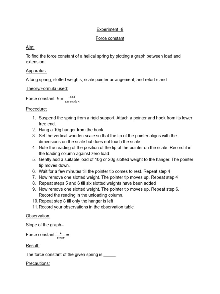 Experiment 8 Force Constant | PDF