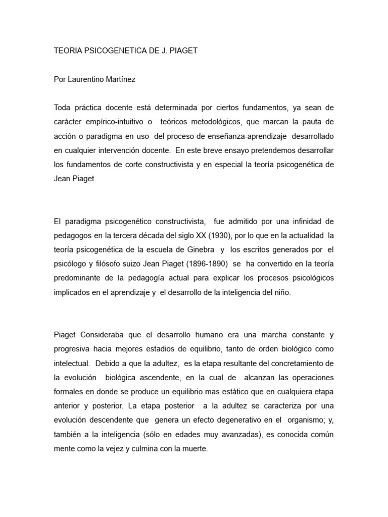 TEORIA PSICOGENETICA DE J. PIAGET.docx | PDF | Pensamiento | Aprendizaje