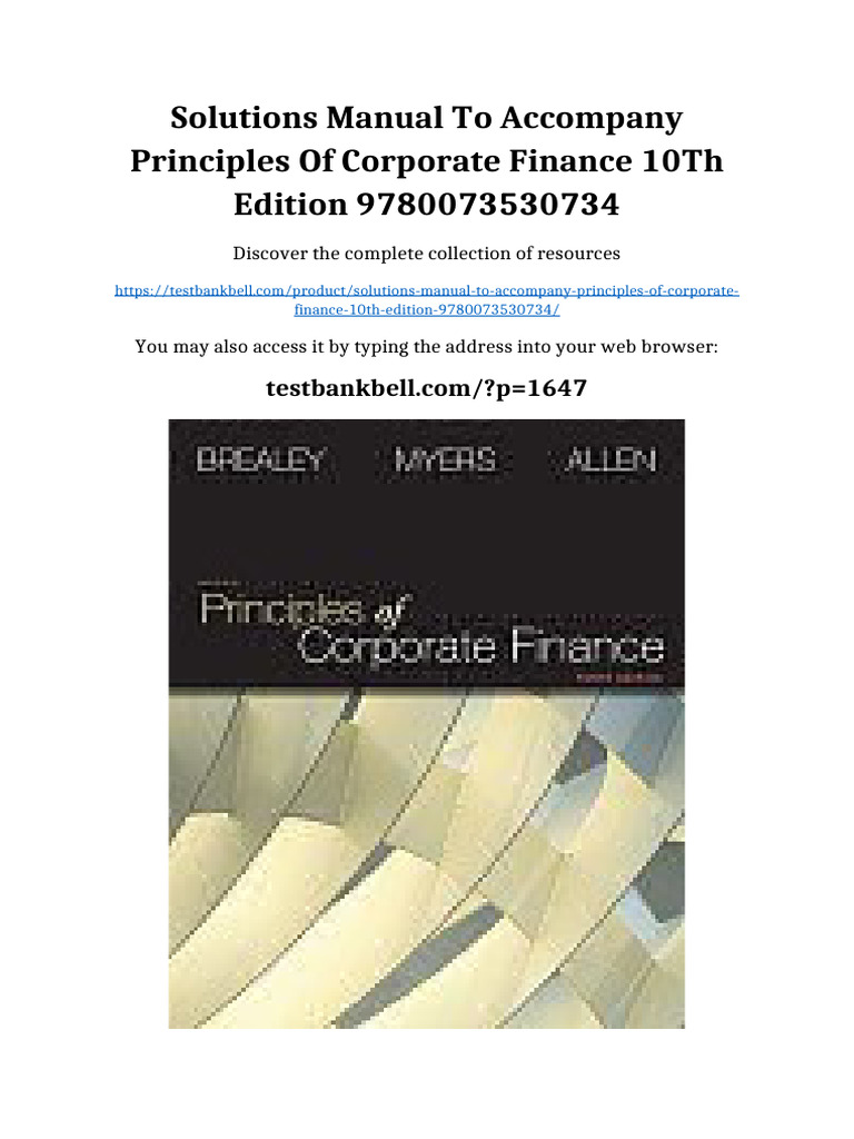 Solutions Manual to accompany Principles of Corporate Finance 10th ...