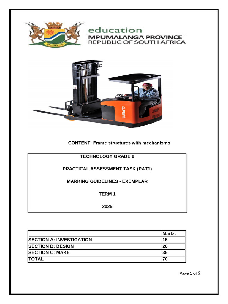 Technology Grade 8 PAT 1 Marking Guidelines 2025 | PDF | Forklift