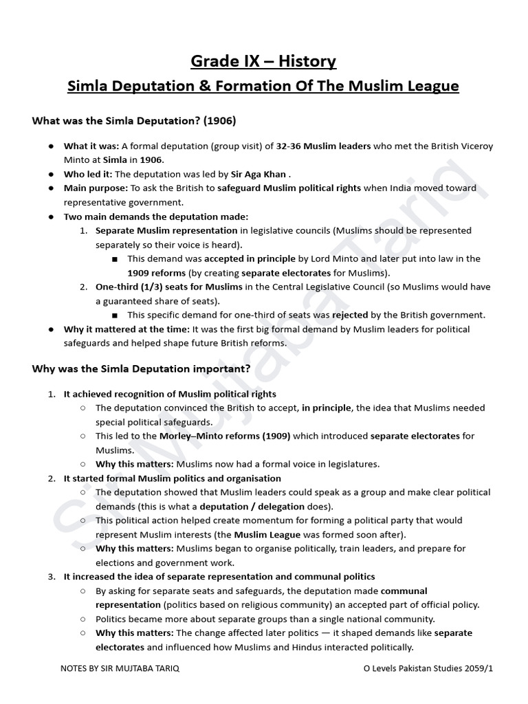 02_Simla Deputation + Formation of the Muslim League | PDF | All India ...