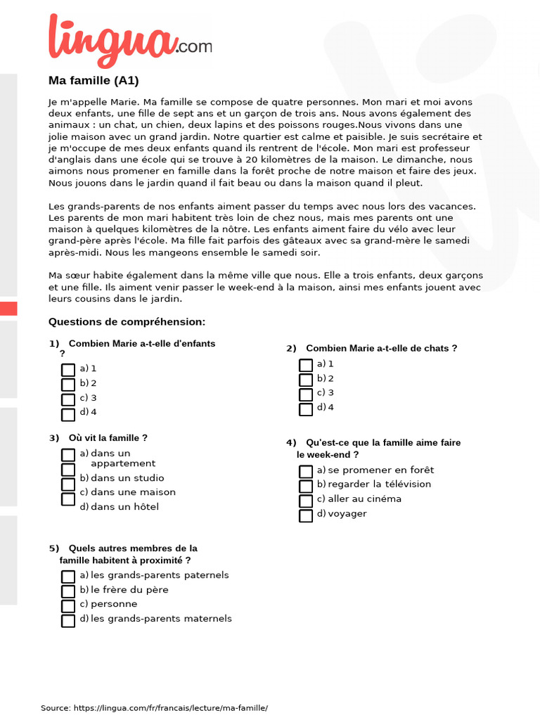 Le Texte Ma Famille 2 | PDF