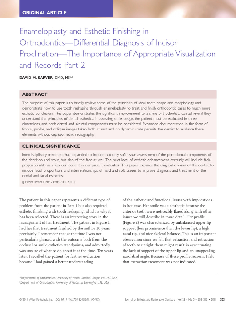 Sarver 2011 -Enameloplasty and Esthetic Finishing in Orthodontics ...
