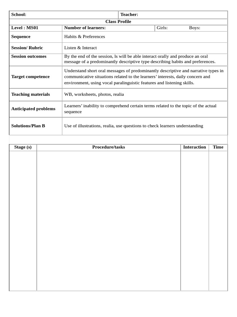 Sample Lesson Layout | PDF