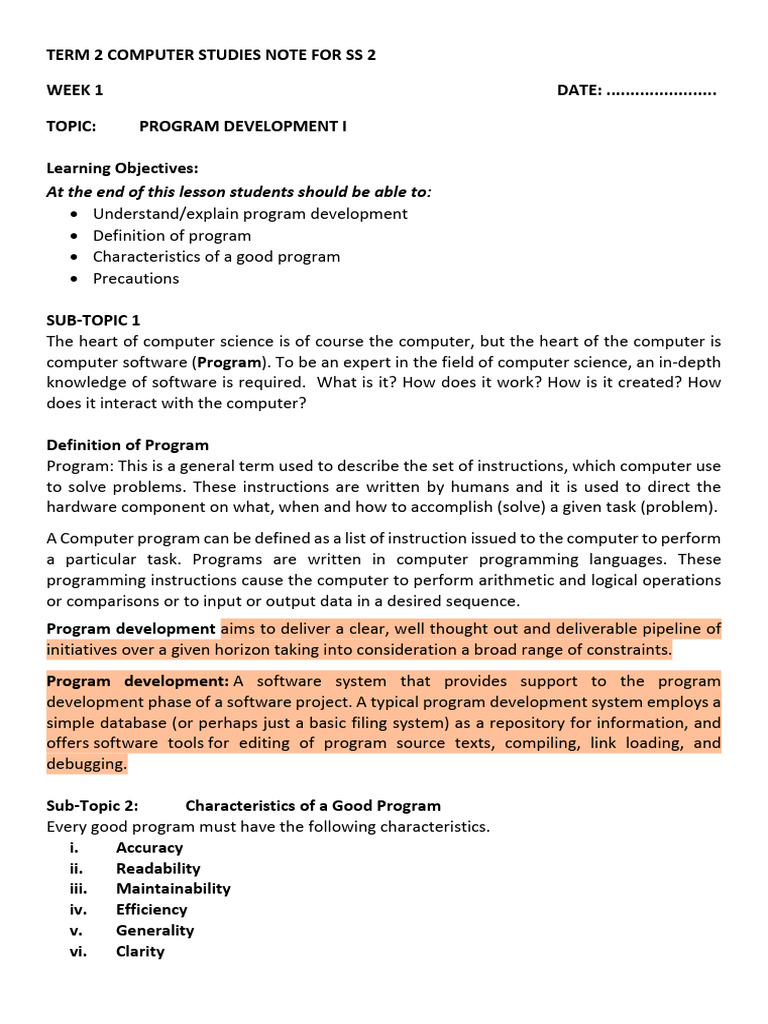 Week 1 Program Development i | PDF | Computer Program | Programming