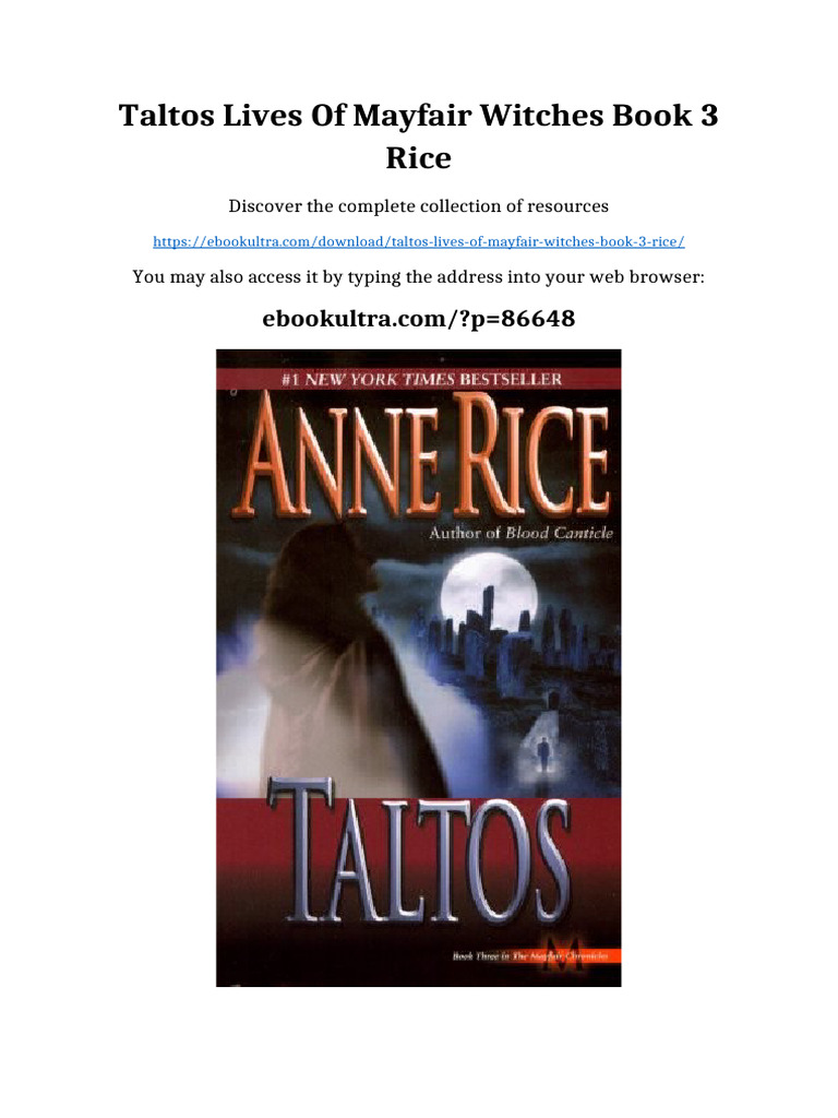 Taltos Lives of Mayfair Witches Book 3 Rice Complete Edition | PDF ...
