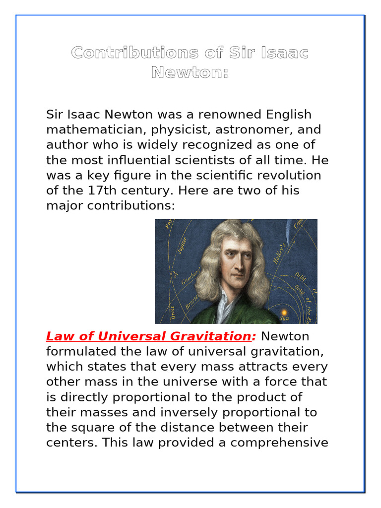 Contributions of Sir Isaac Newton and Einstien[1] | PDF | Gravity | Force