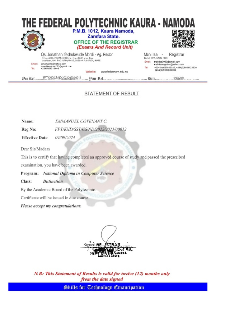 My Statement of Result | PDF