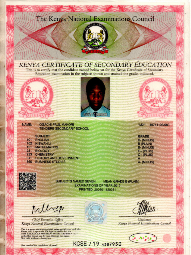 KCSE Certificate | PDF