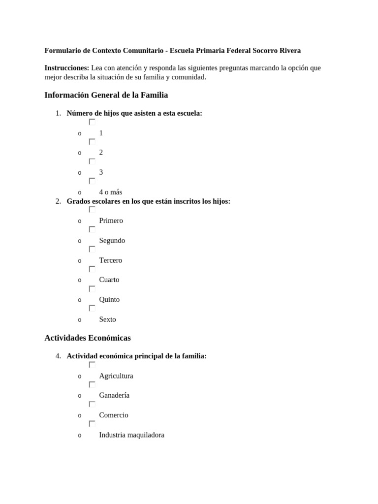 Formulario de Contexto Comunitario Primaria 1ro A 6to | PDF | México
