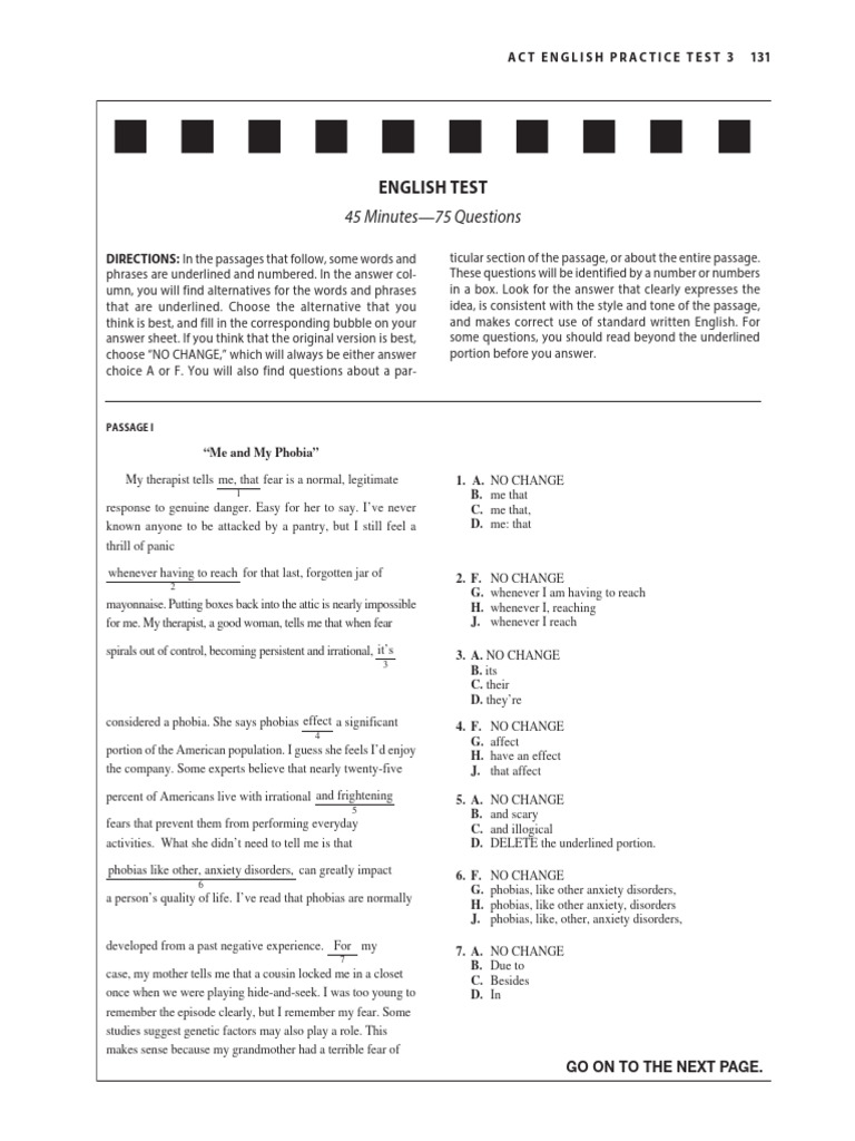 ACT English Practice Test | PDF | Phobia | Agoraphobia