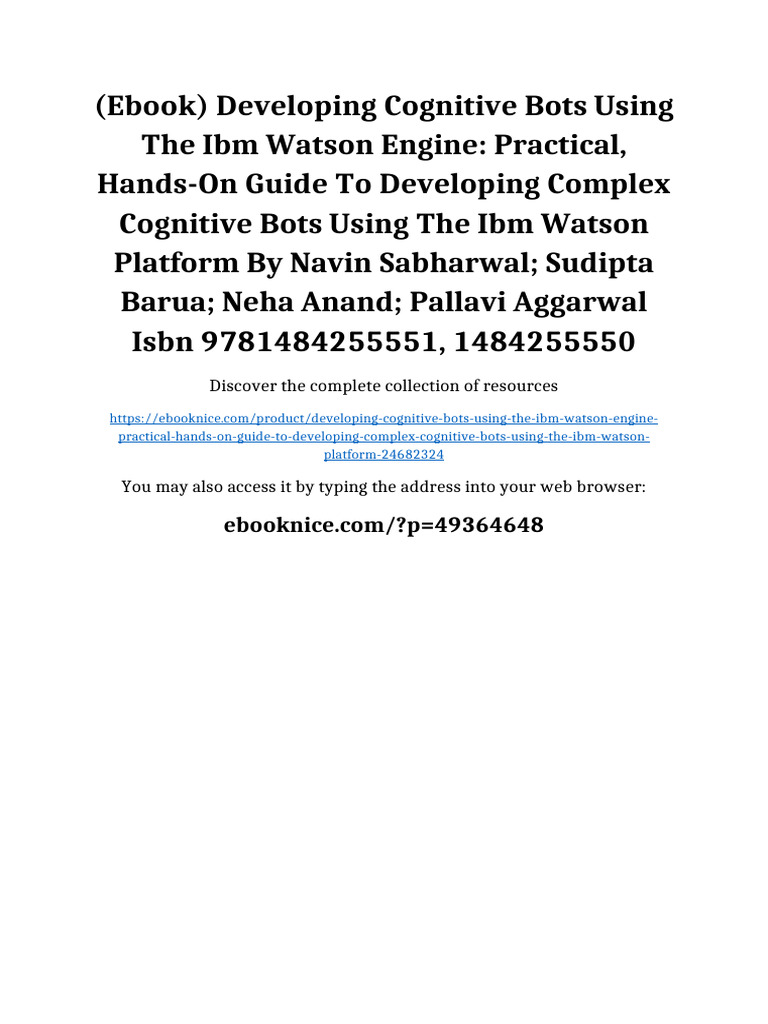 (Ebook) Developing Cognitive Bots Using the IBM Watson Engine ...