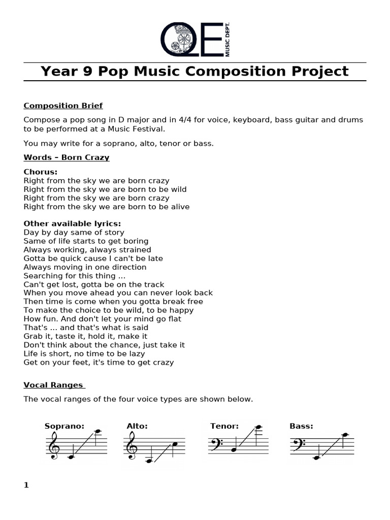 Pop Music Composition Project | PDF | Chord (Music) | Song Structure