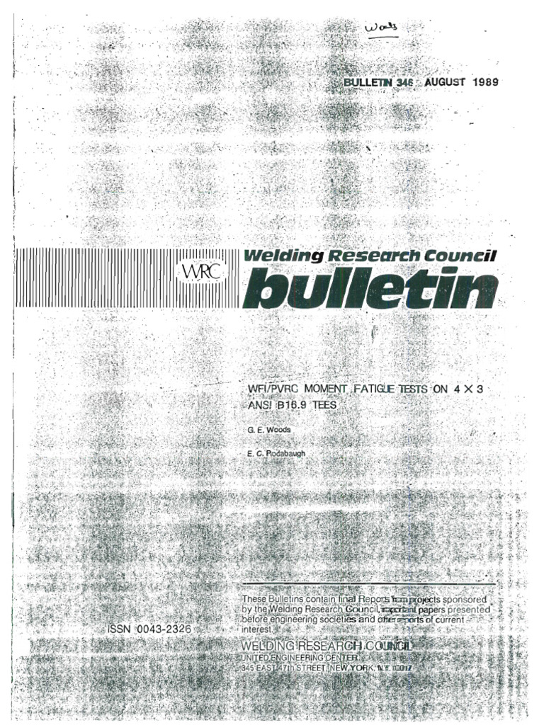 WRC 346 WFI PVRC Moment FatigueTests on 4x3 ANSI B16.9 Tees | PDF