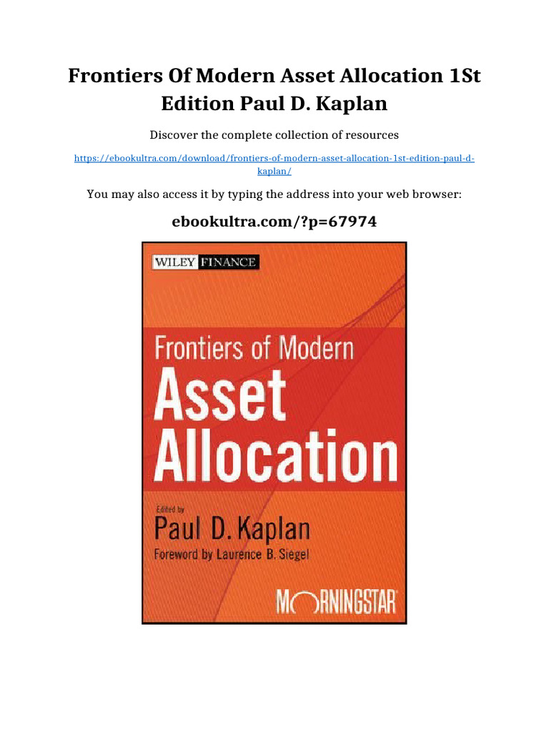 Frontiers of Modern Asset Allocation 1st Edition Paul D. Kaplan Full ...