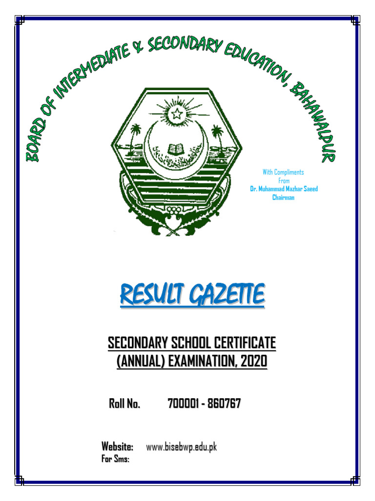 Bise Bahawalpur Matric Result 2020 | PDF