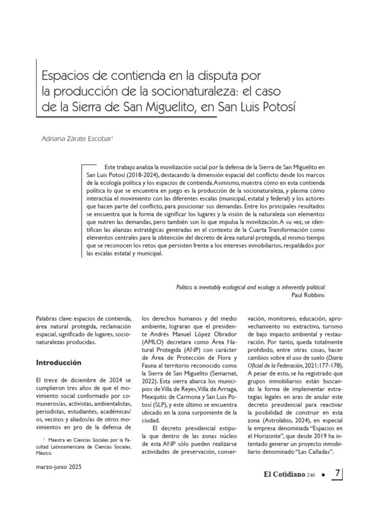 Espacios de contienda en la producción de la socionaturaleza | PDF ...