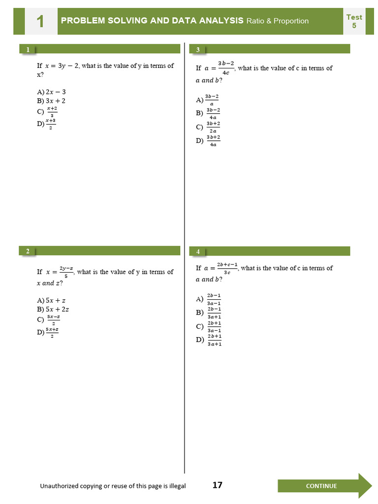 SAT Ratio-Proportions Practice 5 | PDF | Area | Ratio