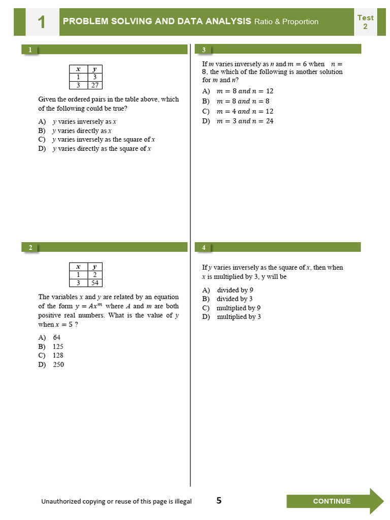 Sat Ratio-proportion Practice Test 2 | PDF | Mathematical Analysis ...