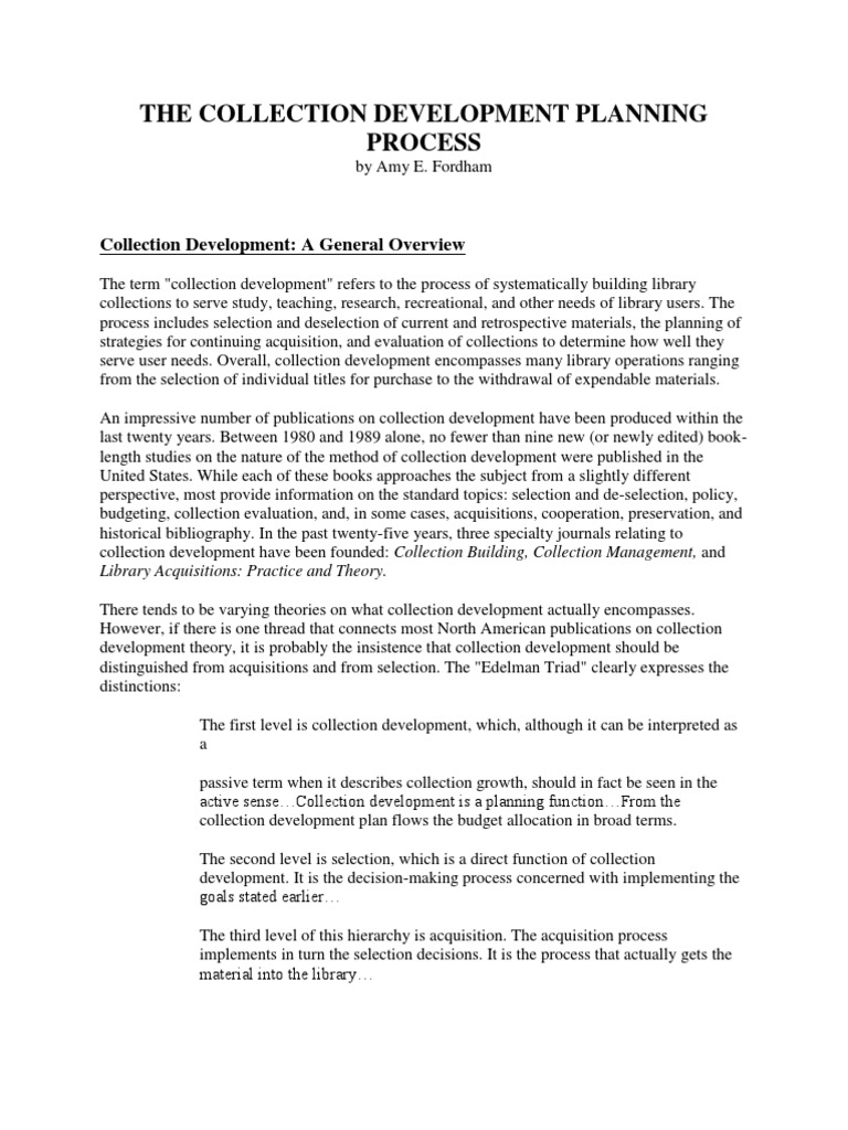 The Collection Development Planning Process | PDF | Librarian | Libraries