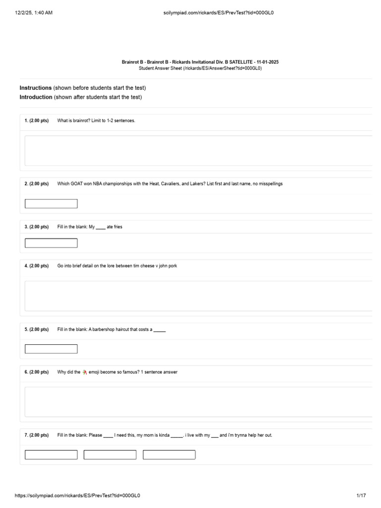 RSOI Brainrot BC 2026 Test | PDF
