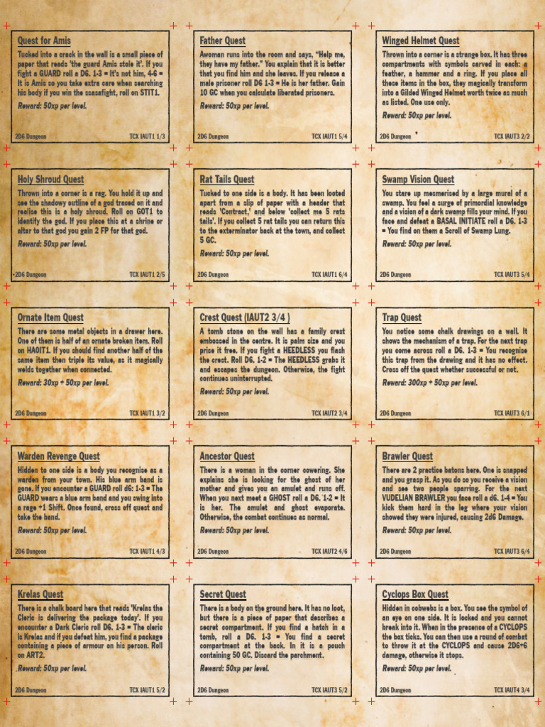 2D6_Dungeon_Quest_Cards_V2 | PDF