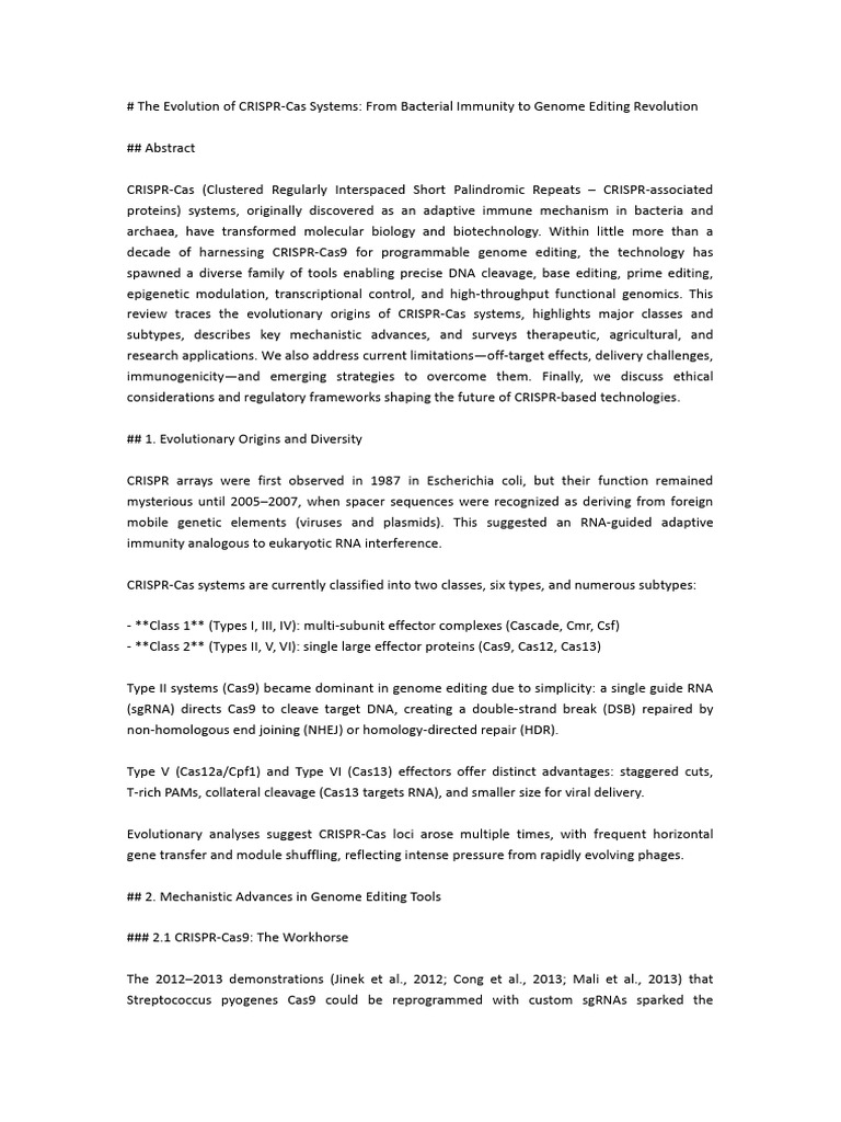 From Bacterial Immunity to Genome Editing Revolution | PDF | Crispr ...