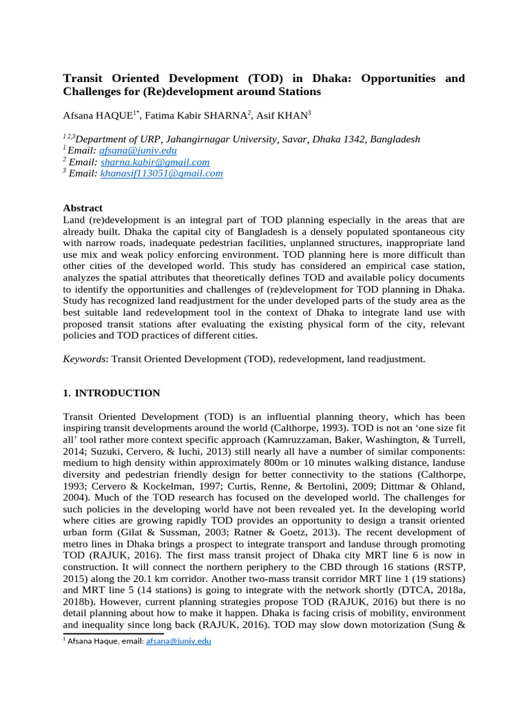 Transit Oriented Development TOD in Dhak | PDF | City | Geographic ...