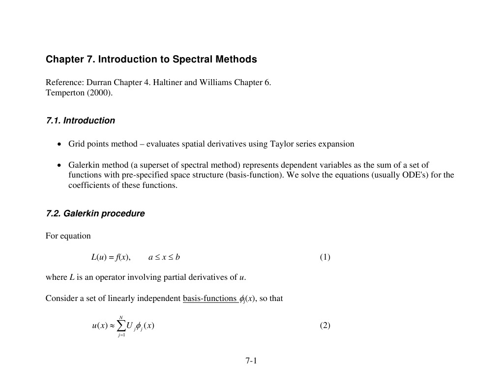 Chapter 7. Introduction To Spectral Methods: L (U) F (X), A | PDF ...