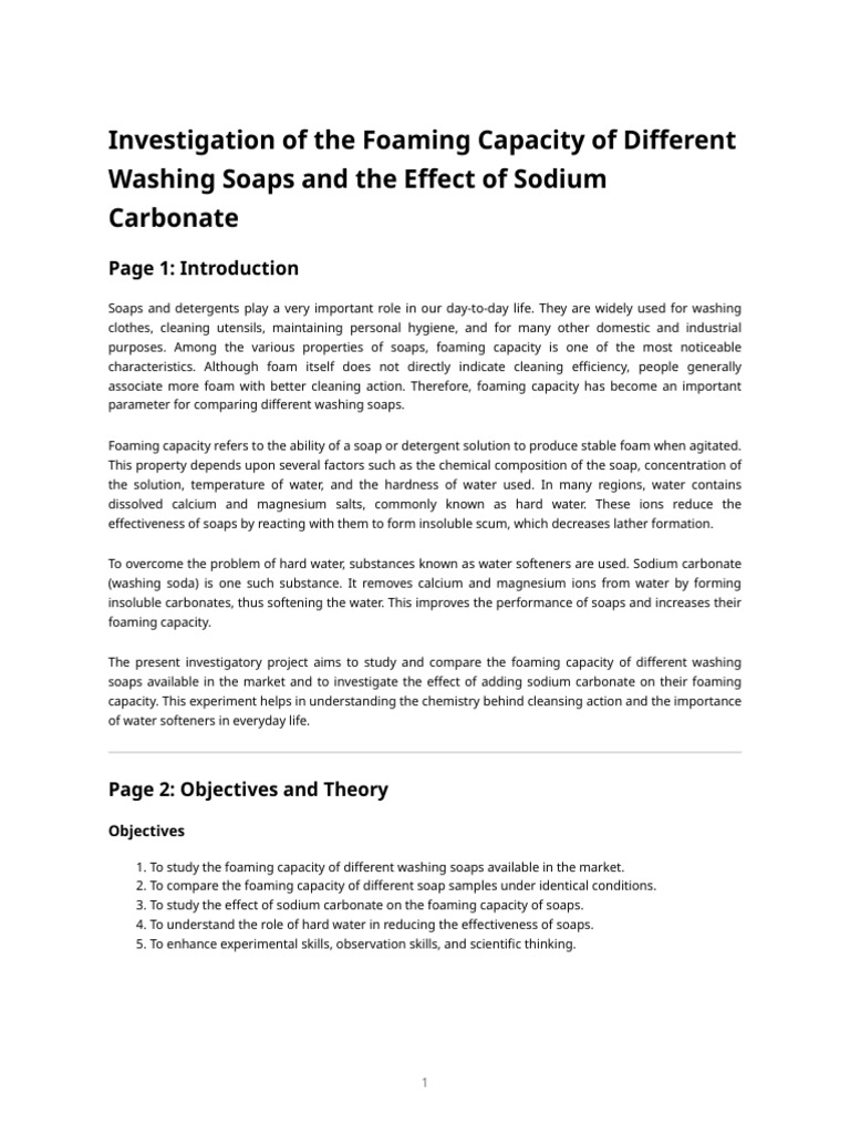 Investigation Of Foaming Capacity Of Different Washing Soaps And Effect ...