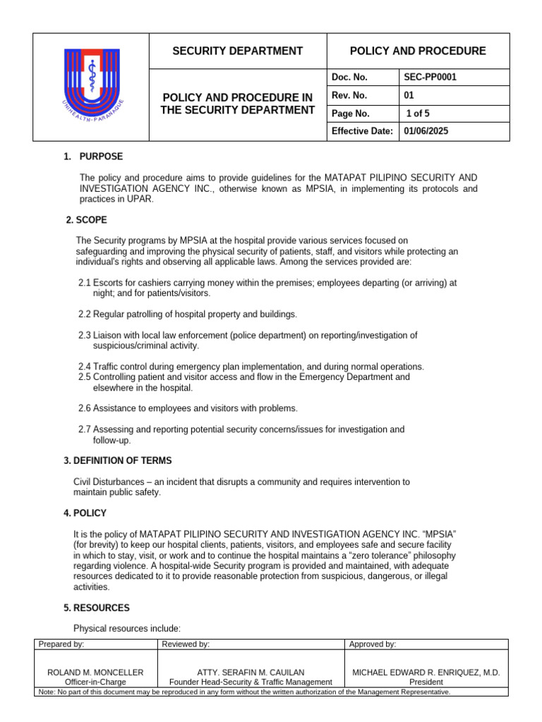 Policy and Procedure in The Security Dept - Rev.01 | PDF | Identity ...